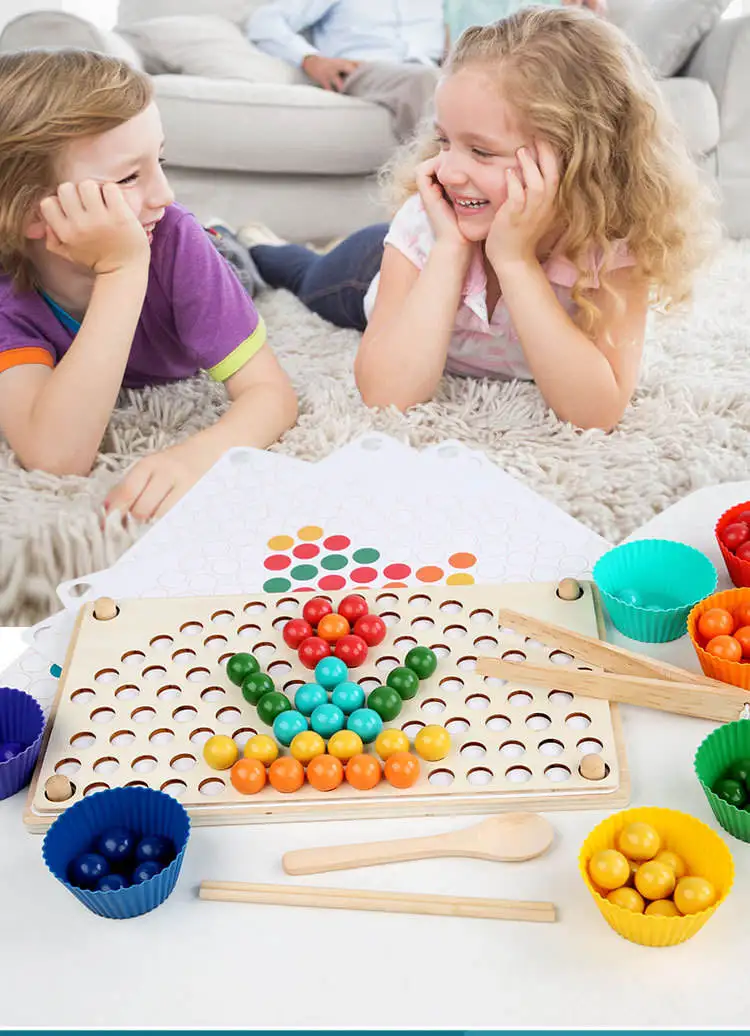 Wooden Rainbow Bead Games For Toddlers Color Sorting Toys Bead Counting ...