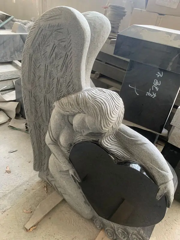 Beautiful Black Granite Angel Headstone Fully Sculpted With Heart In ...
