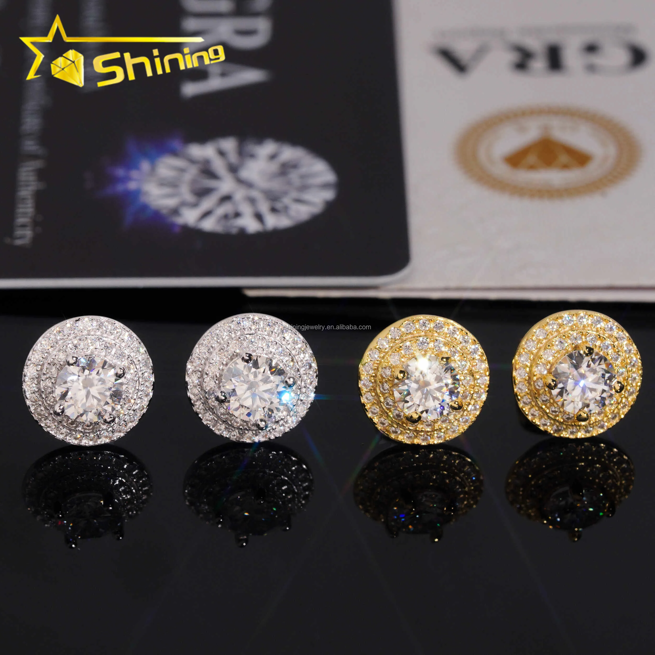Fine Jewelry Iced Out Silver 925 Earrings Hip Hop Men Women Screw Back ...