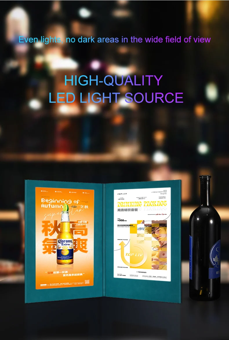 Personalized Led Menu A4 Paper 2 View Rechargeable Leather Led Menu ...