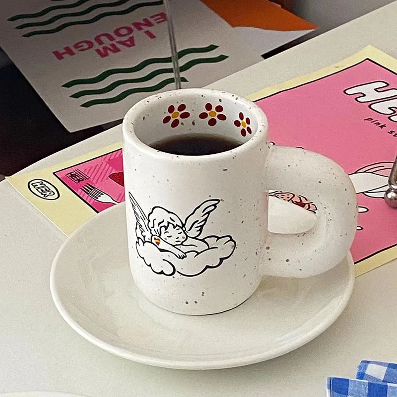Ins Style Fat Cup Cute Little Angel Ceramic Mug Large Capacity Coffee ...
