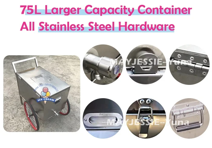 Mobile Italian Ice Cream Hand Push Cart With Display Freezer Gelato ...