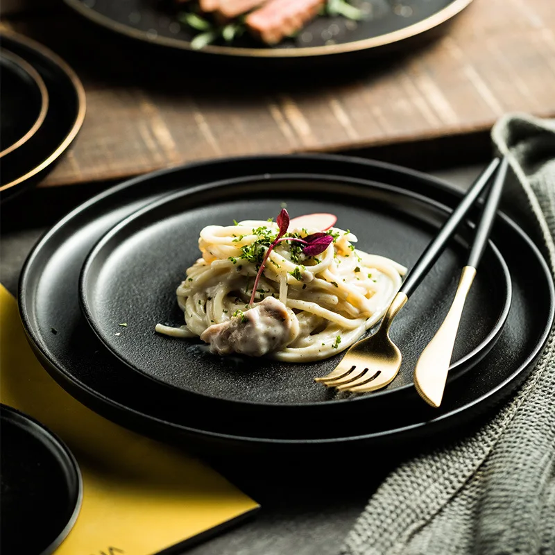10 Inch Matte Black Restaurant Dishes Plate Nordic Ceramic Dinner ...