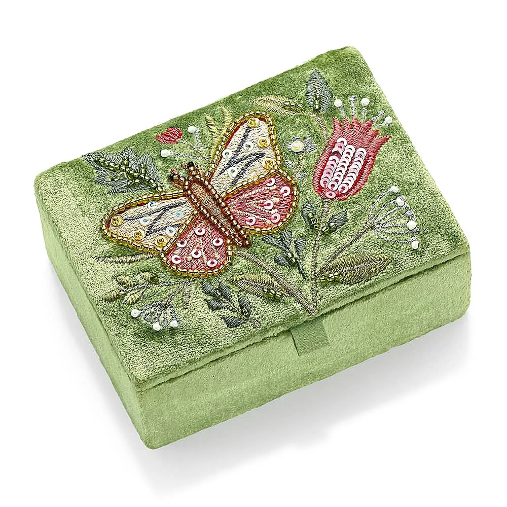 Hand Pearl Inlay Jewelry Boxes Earrings Green Organizer Flower Sequin ...