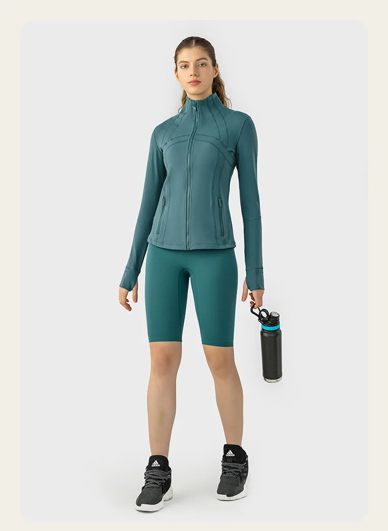 Zip Long Sleeve Sports Yoga Top Running Coat Workout Wear Gym Fitness ...
