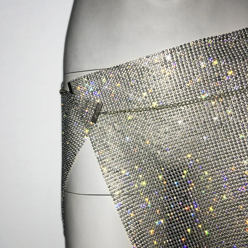 Sexy Shiny Crystal Body Chain Women Mini Dress Rhinestone Chain Slit ...