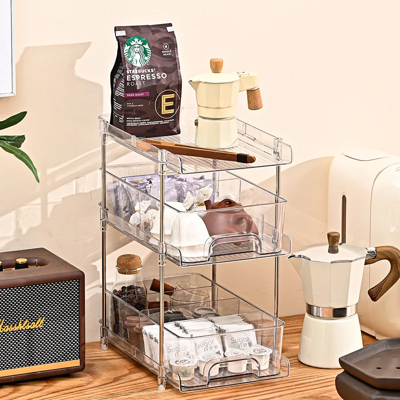 2 Tier Plastic Stackable Clear Pull Out Cabinet Dividers Organizers And ...