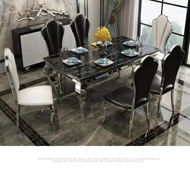 Luxury Stainless Steel Rectangle Marble Dining Table Set Furniture Imported Modern Dining Room ...