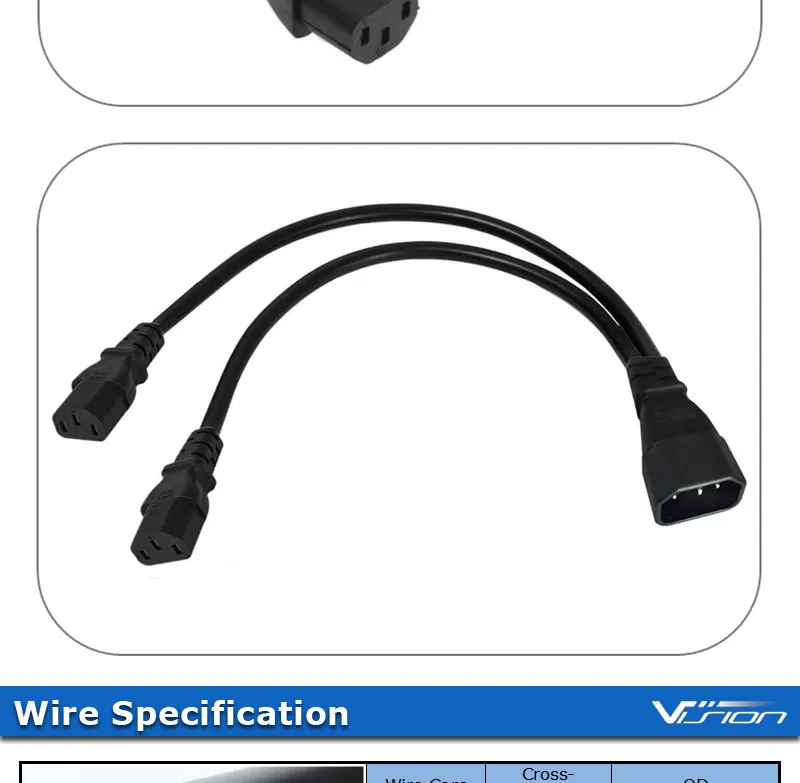 IEC Y Splitter Mains Power Adapter C14 Male to 2xC13 Splitter Female ...