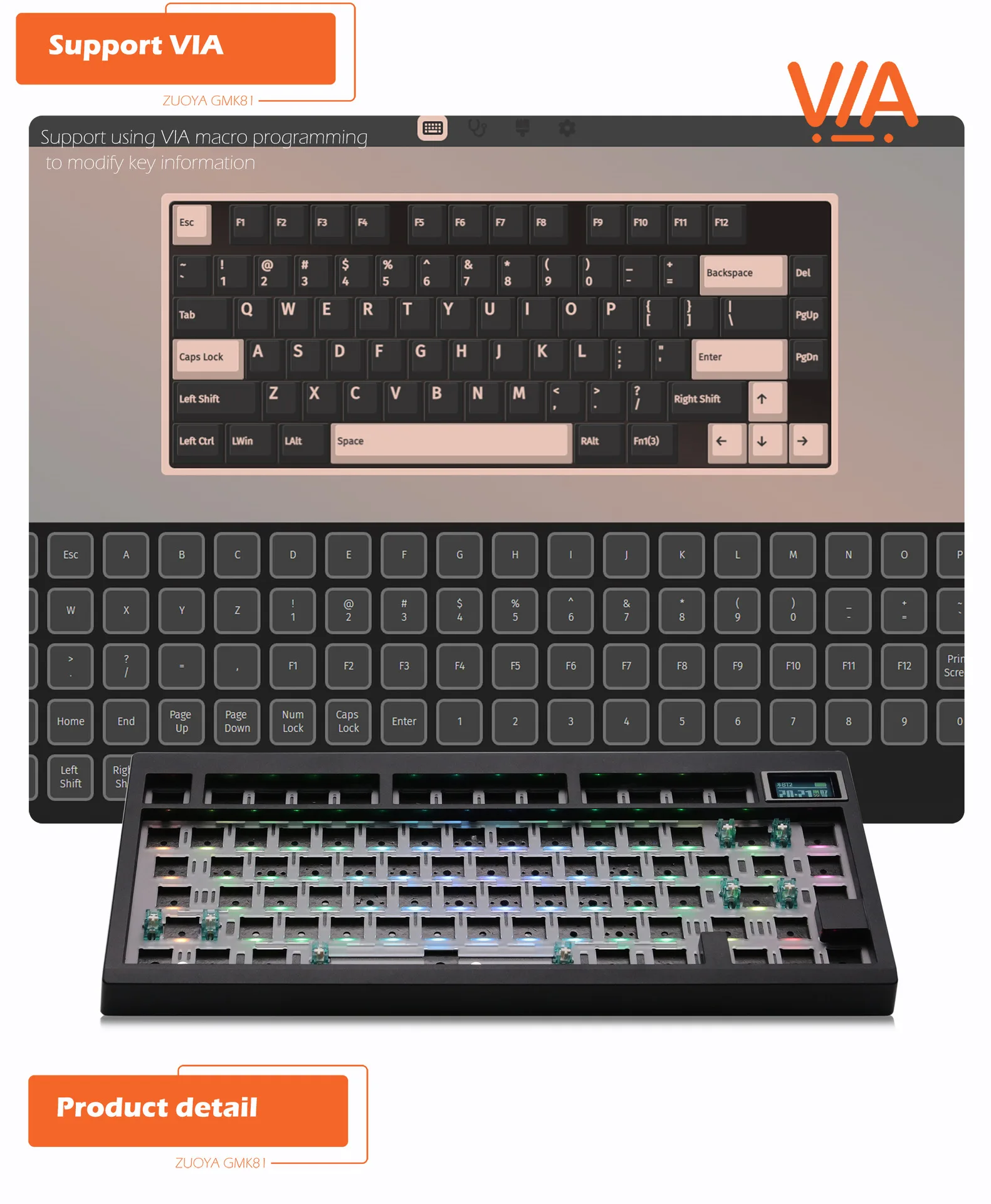 Wireless GMK81 Mechanical Keyboard Kit Tri-Mode RGB Hot Swap 75% Layout ...