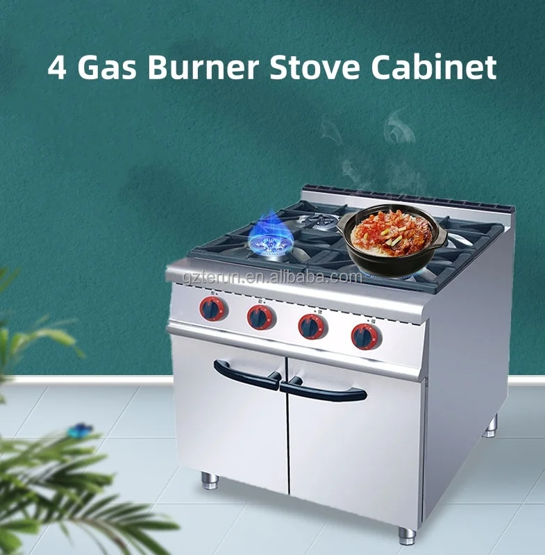 Gas Range 4 Burner With Cabinet Commercial Industrial Kitchen Gas ...
