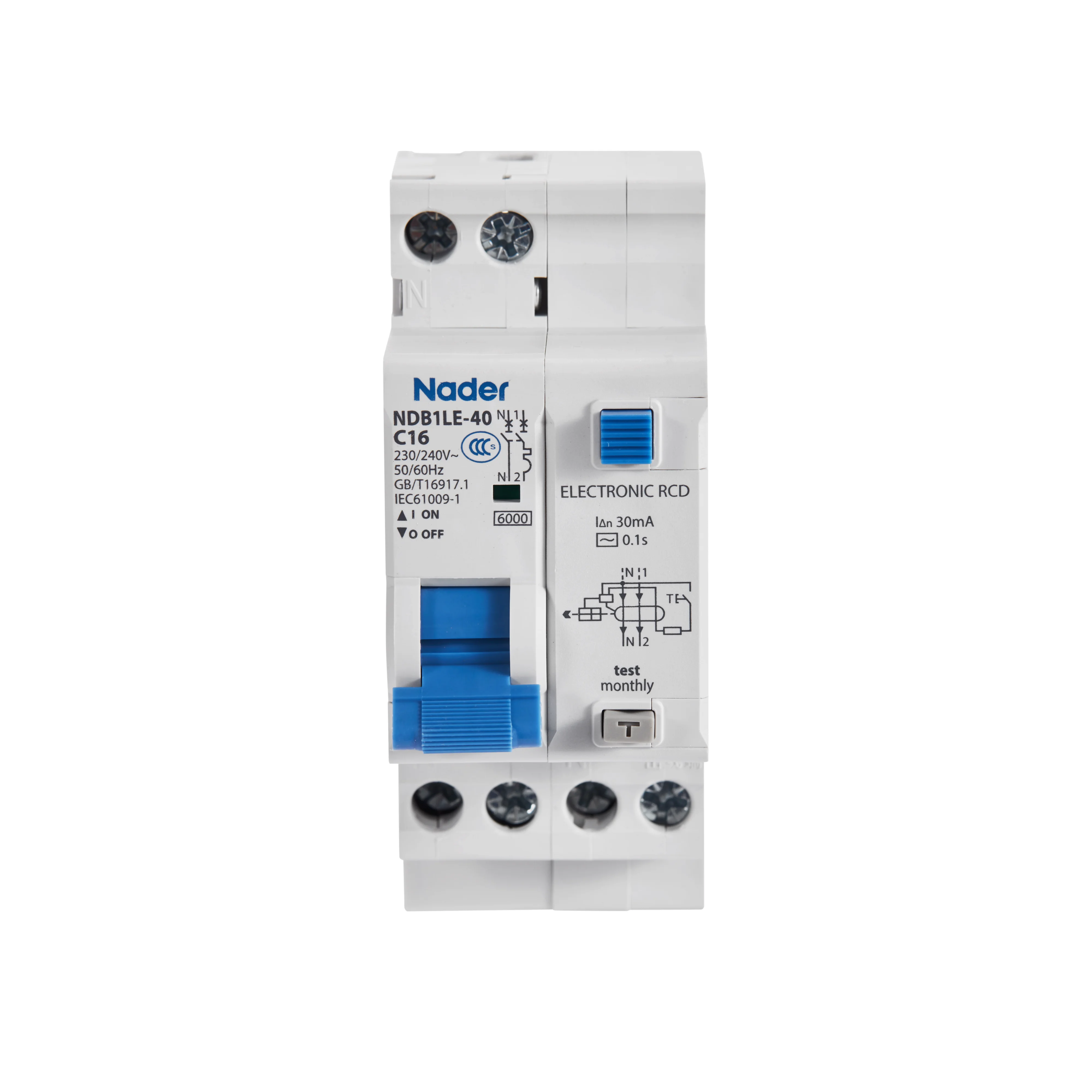 Miniature Circuit Breaker Residual Current Operated Nader Ndb1le-40 2a~40a Circuit Breaker 1p+n ...