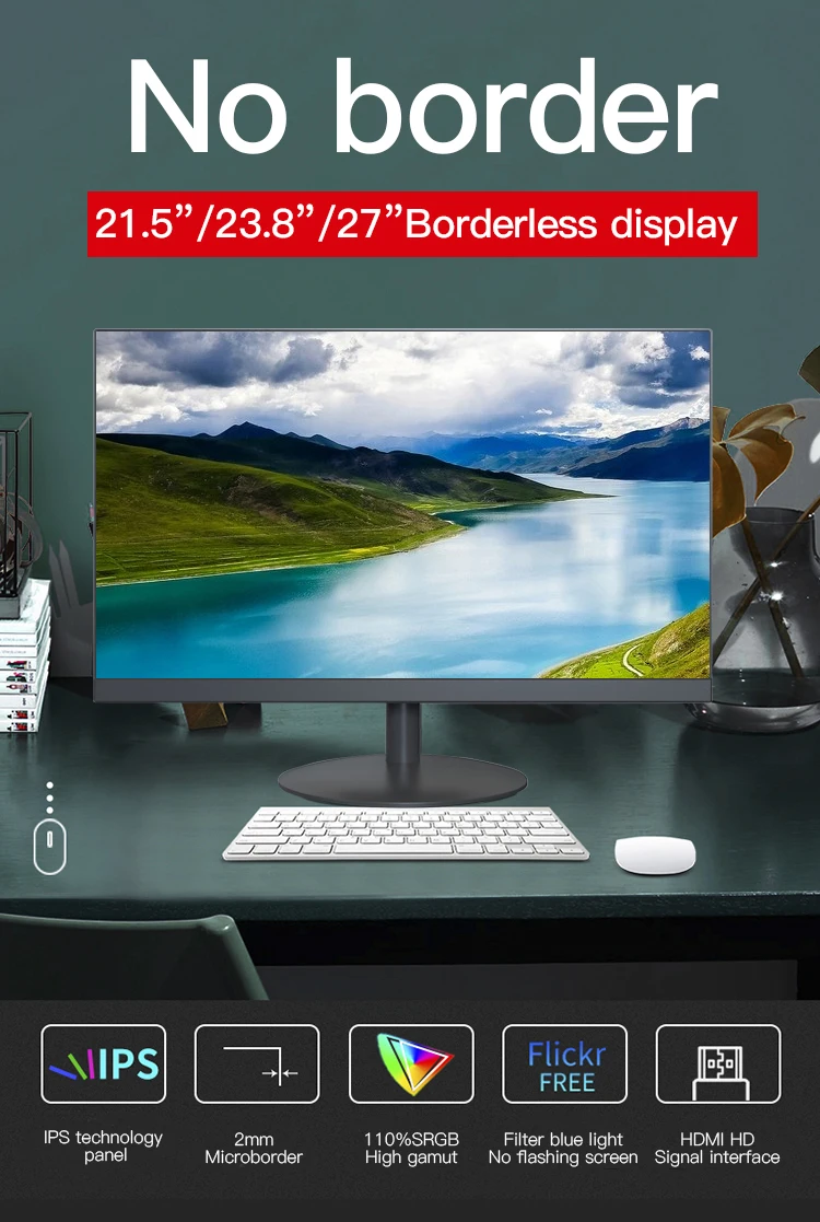 Frameless Computer Lcd Led Monitor 21.5 24 27 Inch Ips Desktop Led Pc ...