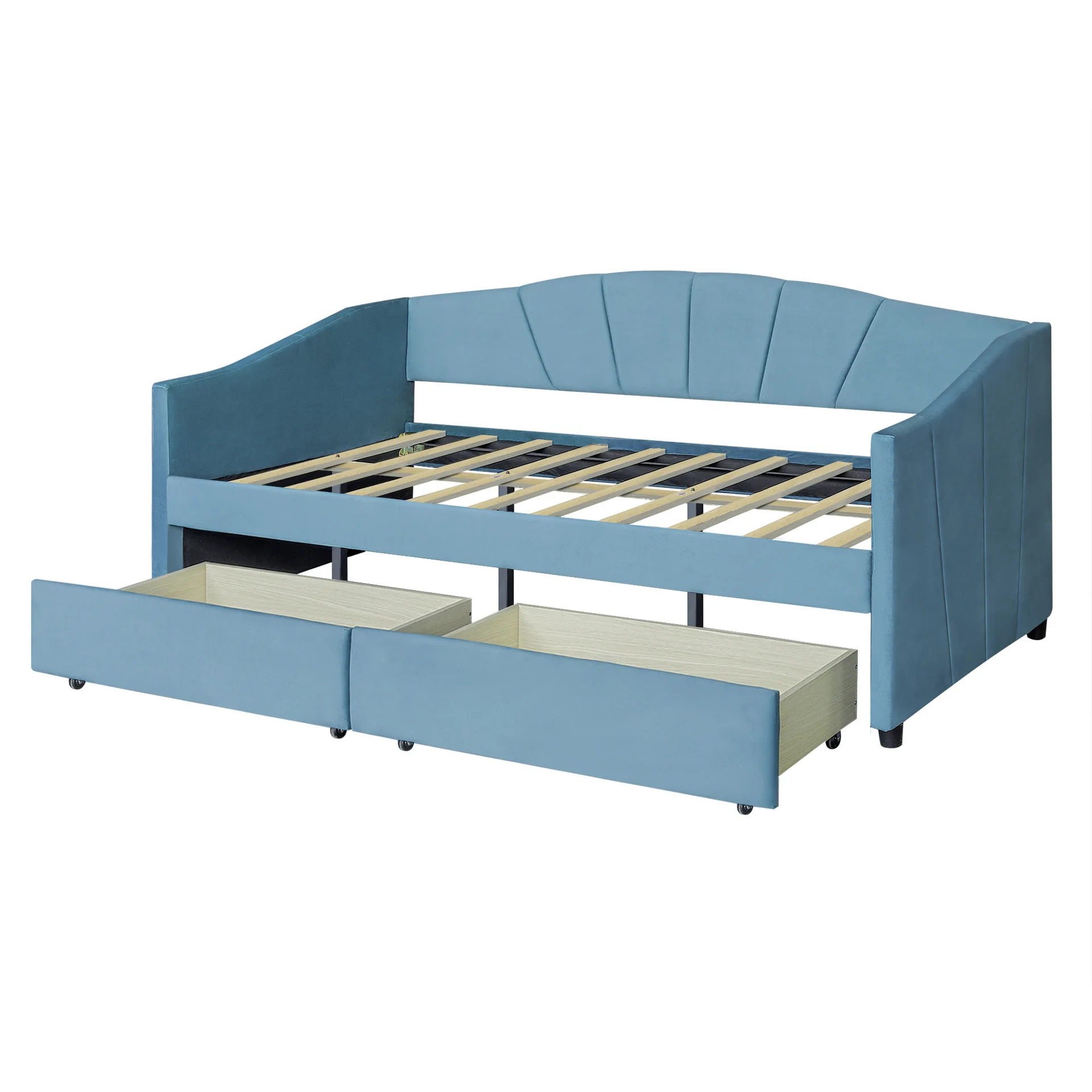 Retractable Slat Bed Base Converts Upholstered Cushioned Sofa Into Full ...
