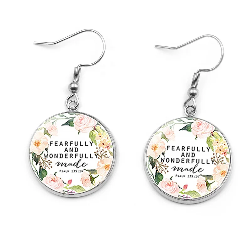 Christian Jewelry Bible Verse Earrings 20mm Glass Dome Stainless Steel ...