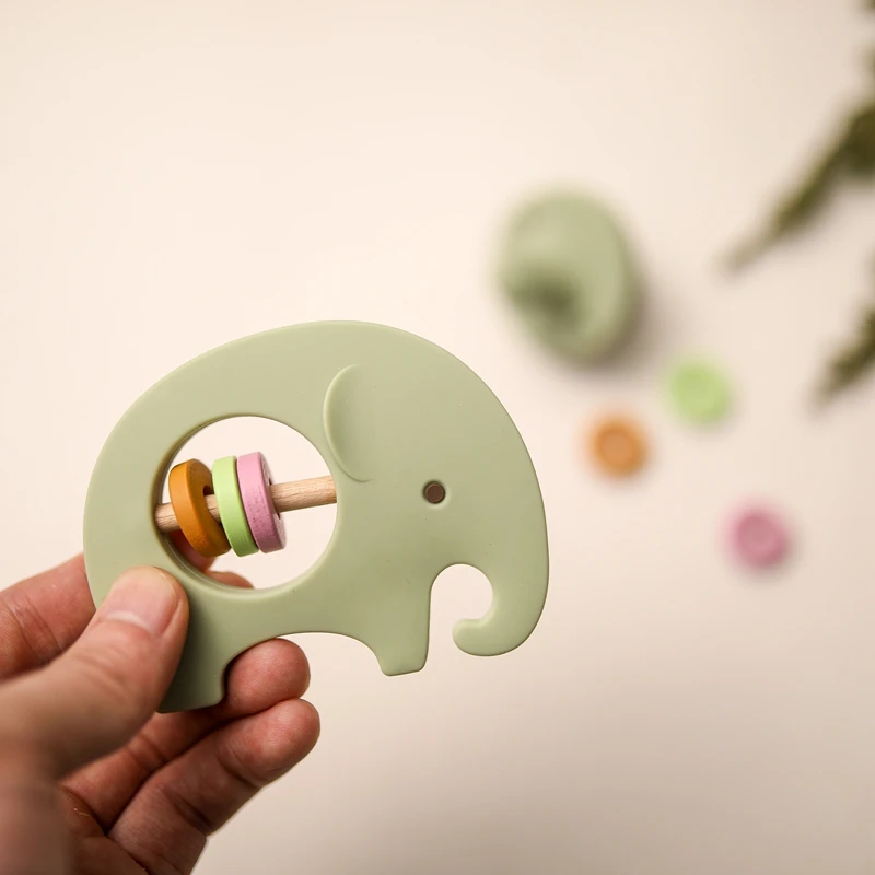 Silicone Rattle Rattle Elephant Baby Teether 100% Edible Silicone ...