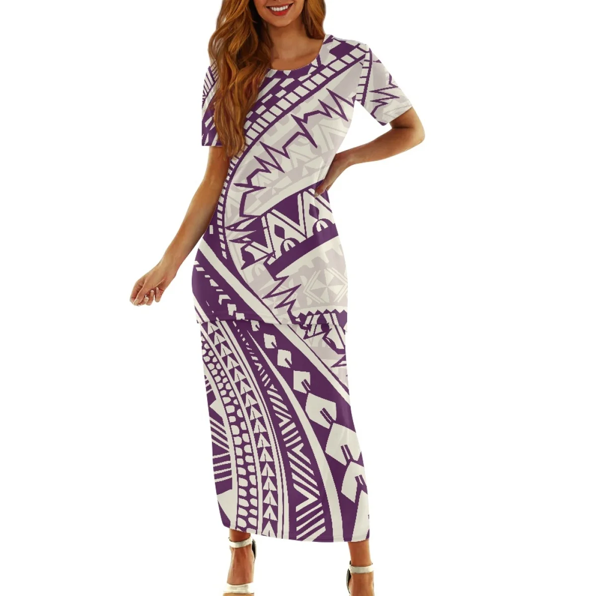 Samoan Puletasi Crewneck Casual Island Maxi Dress 2pcs Polynesian ...