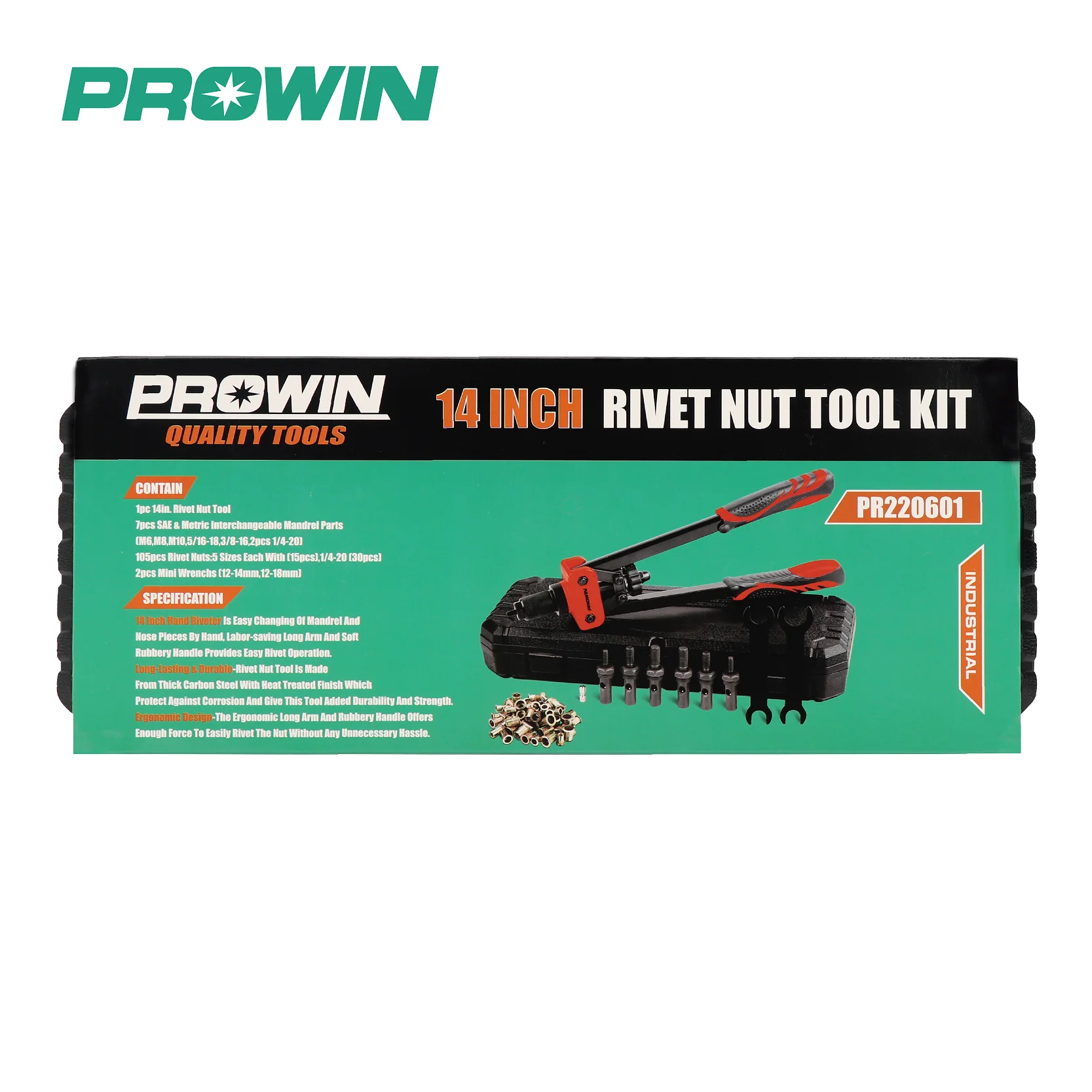 Prowin 14inch Rivet Nut Tool Professional Hand Rivet Gun Riveter Kit ...