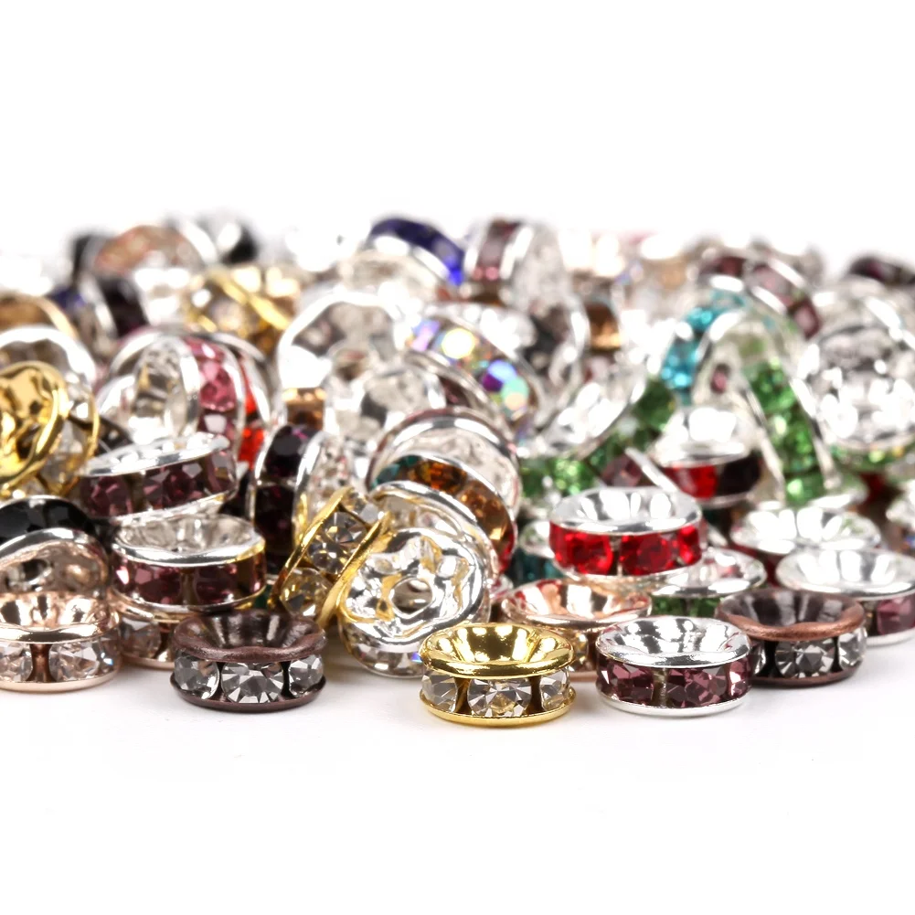 50pcs Metal Gold Color Silver Color Crystal Rhinestone Round Loose ...