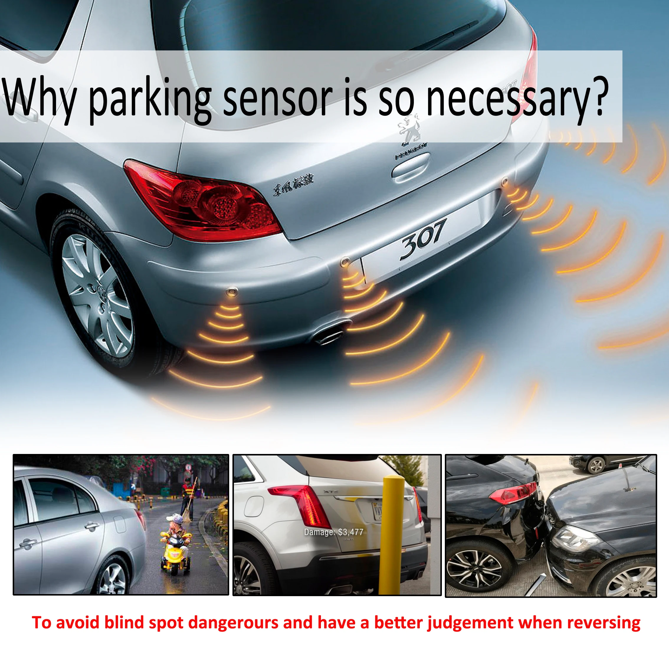Universal Car Parking Sensor with Buzzer - IP68 Waterproof