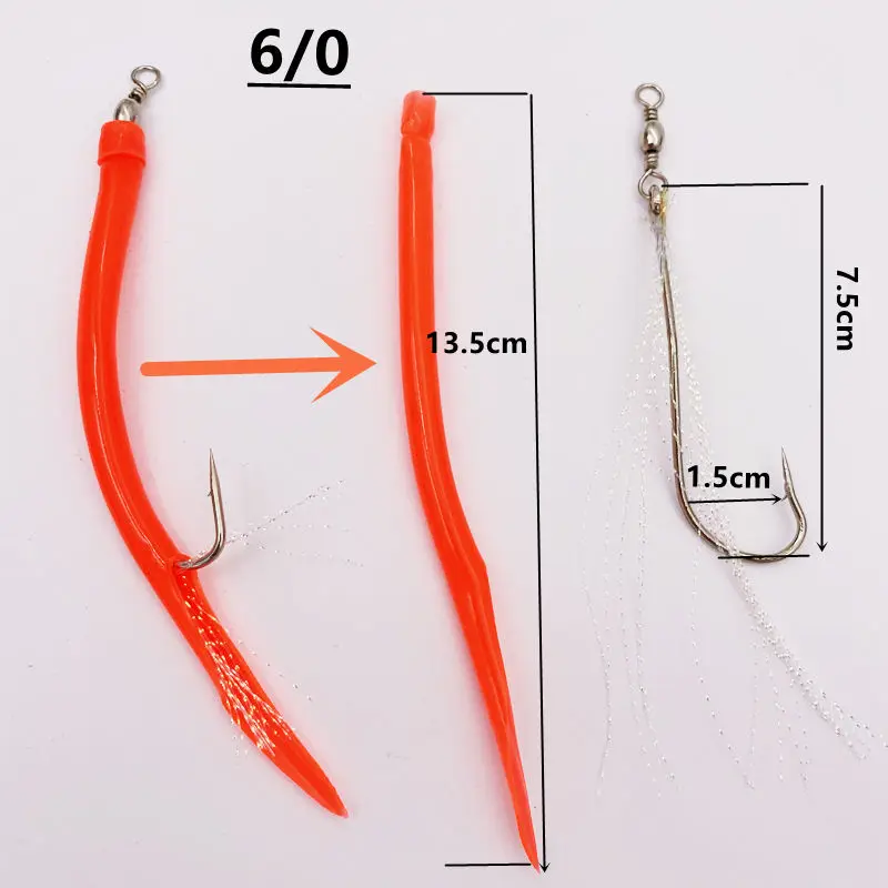 LETOYO Rubber Eel Hook Tube Stainless Steel Fishing Hooks