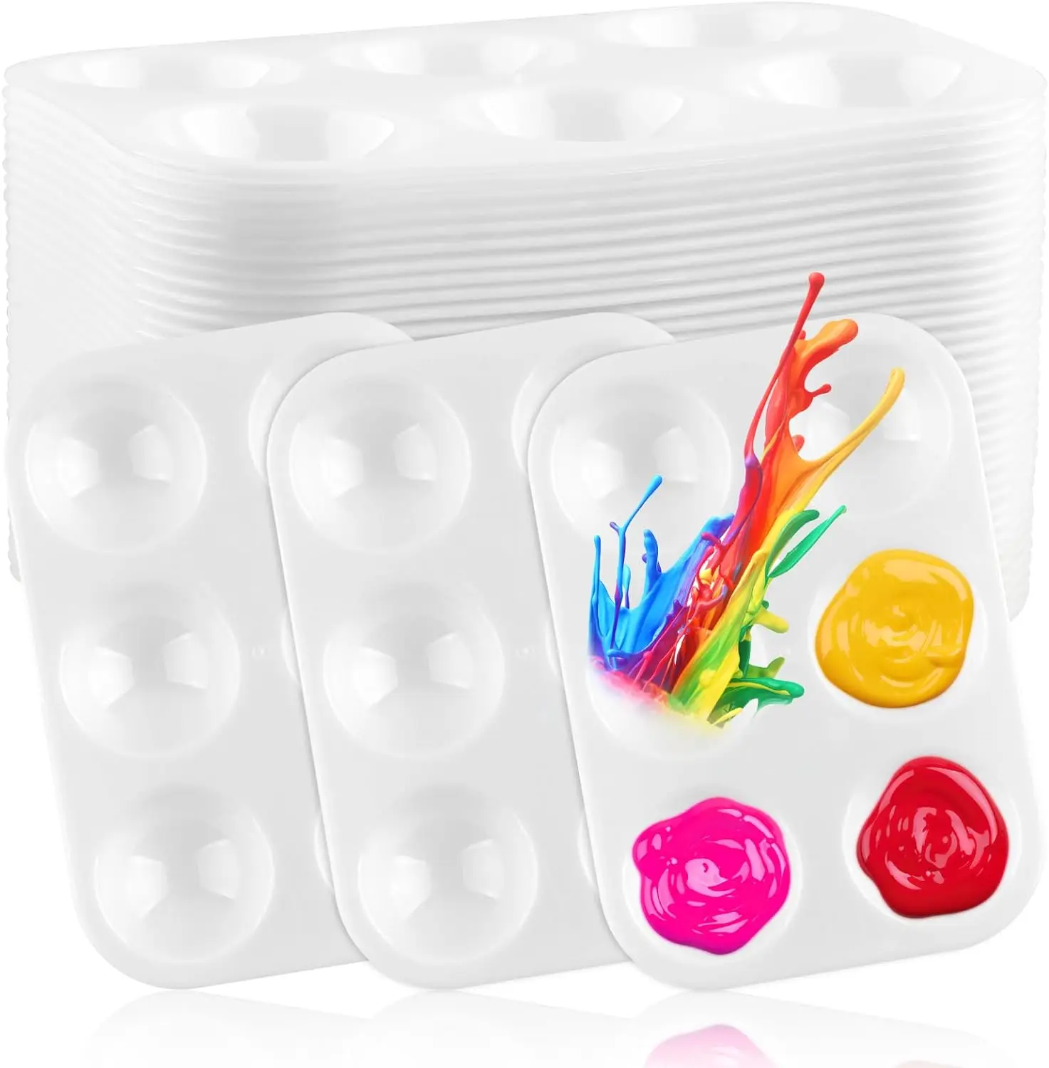 Artist Paint Palette Set 6 Well Rectangular White Plastic Paint Palette ...