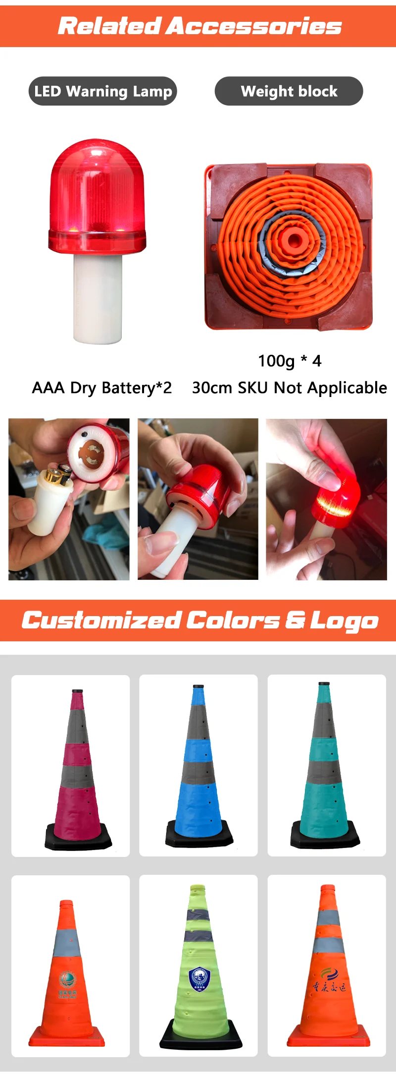 Wholesale Collapsible Traffic Cone Warning Led Light Reflective ...