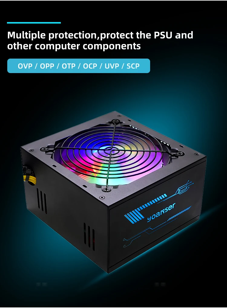 500W Esports Game Desktop & Server Power Supply Wide Silent Design 80 ...