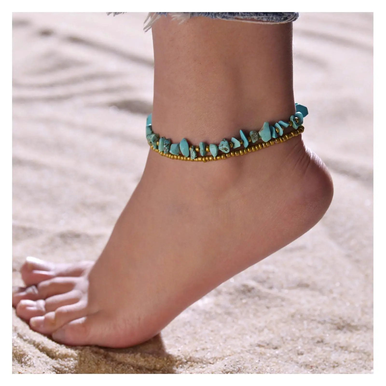 2 PCs/set Natural Gemstone Foot Anklet Bracelet for Women Foot Jewelry ...