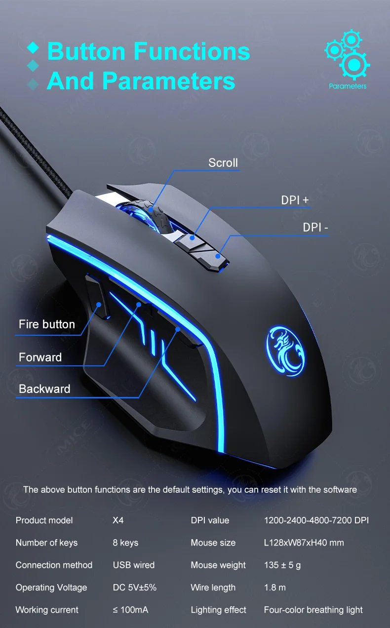 IMICE X4 7200DPI Programmable Optical Gaming Mouse