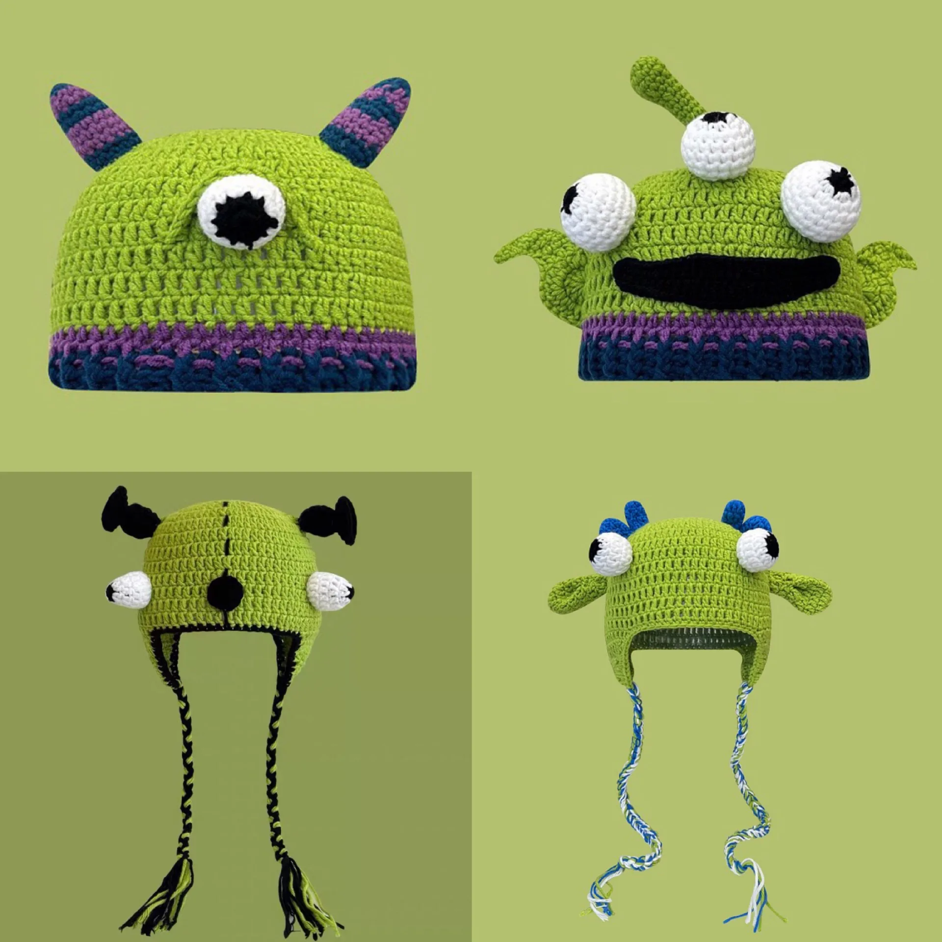 Unisex Balaclava Monster Shrek Wool Winter Green Party Beanie Cap ...