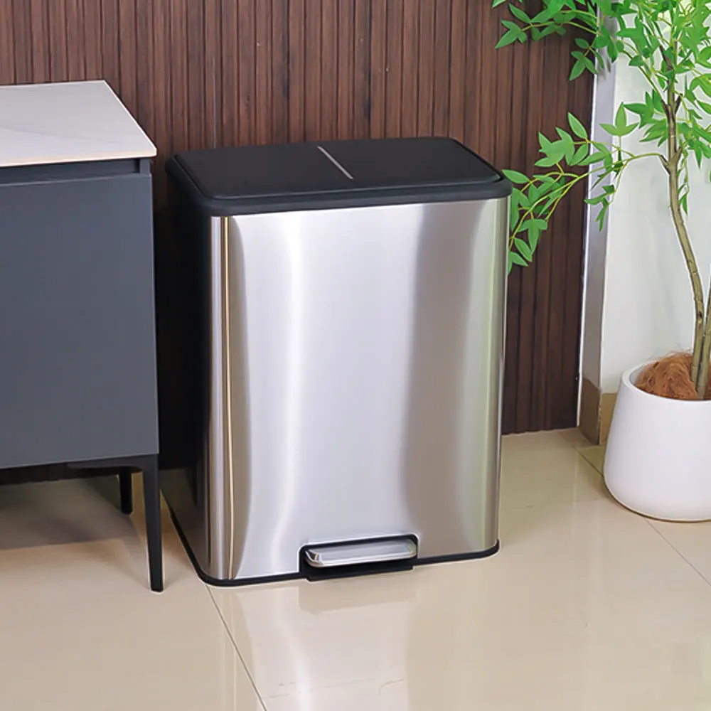 30l 40l 60l Stainless Steel Recycling Bin 2 Compartment Pedal Litter ...