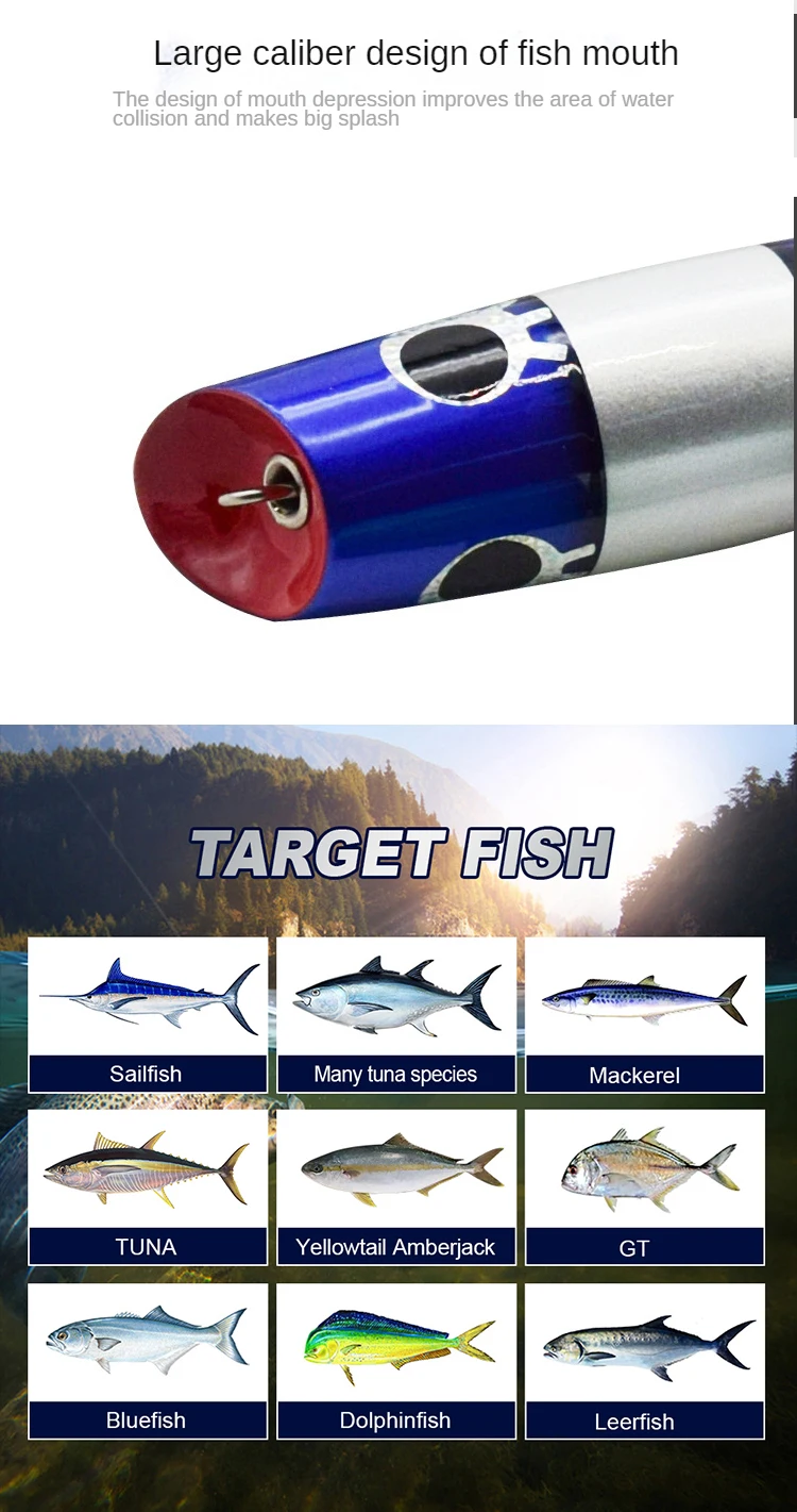 OEM Wooden Popper Trolling Lure 220mm 120g Floating Big Game Topwater ...