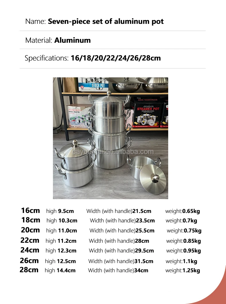 7 Pcs Set Aluminum Polished Deep Cooking Pots Large Cookware Sets With ...