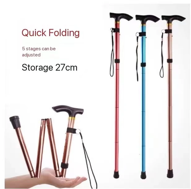 Folding Cane with LED Light the Aged Walking Stick Anti-Slip Disability ...