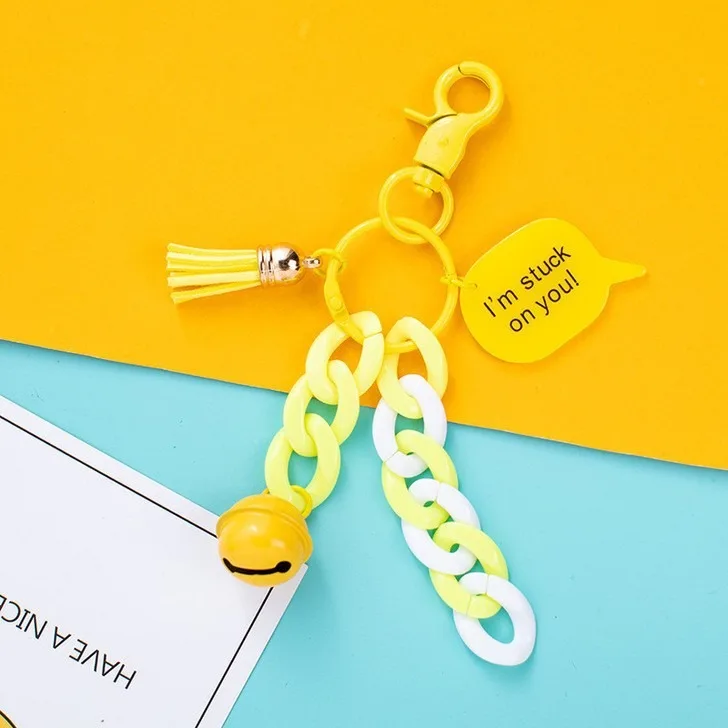 Cute Acrylic Chain Plastic Key Chain with Tassels Bell Lovers Bag Car ...