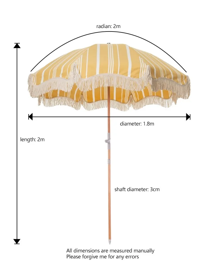 Luxury Wooden Pole Garden Parsol Umbrella with Tassels Vintage Beach ...