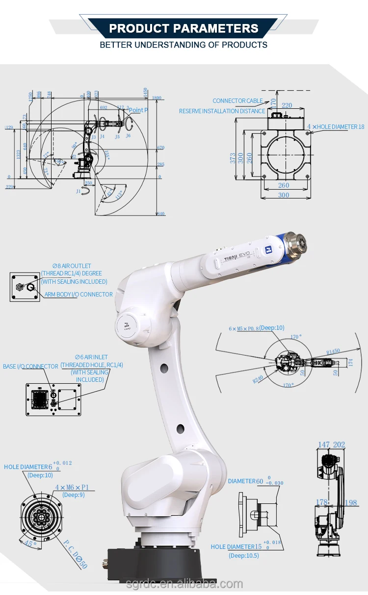 Tianji Linear Robot Cobot Arm 1450mm 6 Axis Joint Robot Mechanical Arm ...