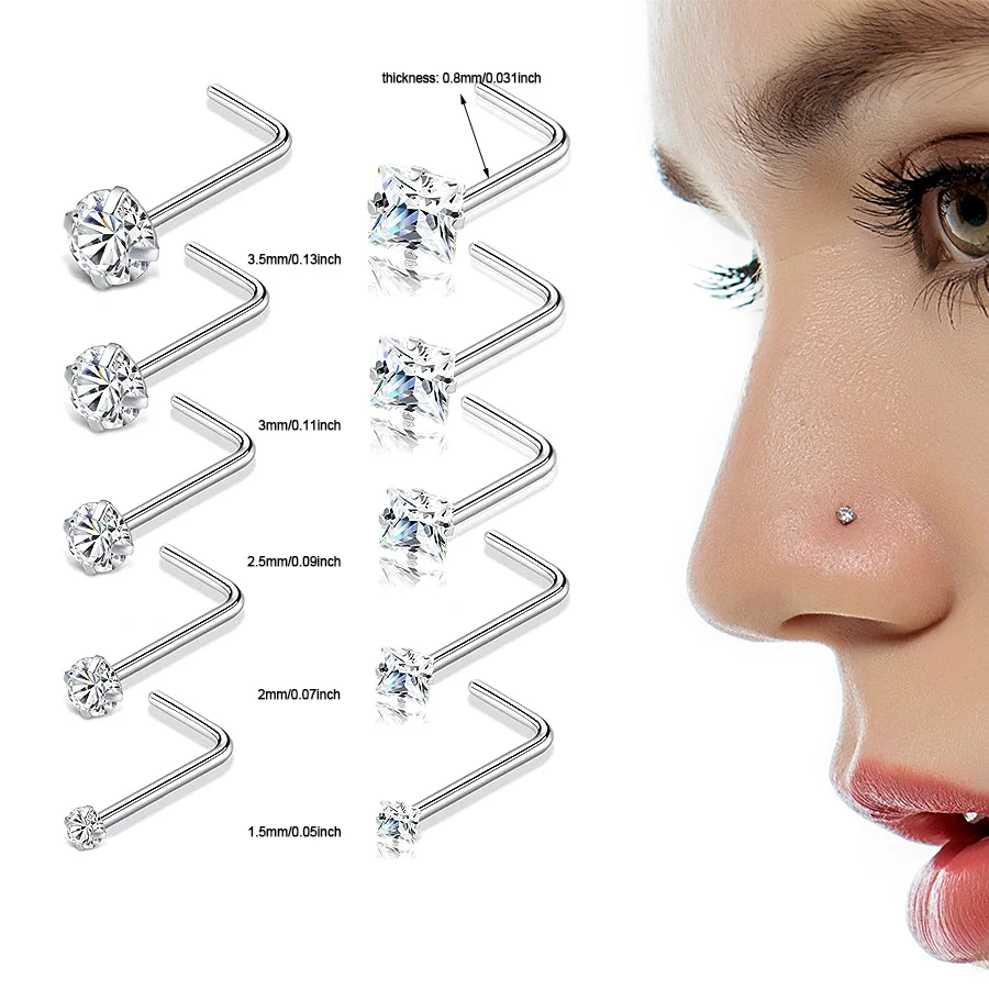 Wholesale Square&round Cz Nose Stud Rings For Women Men Piercing ...