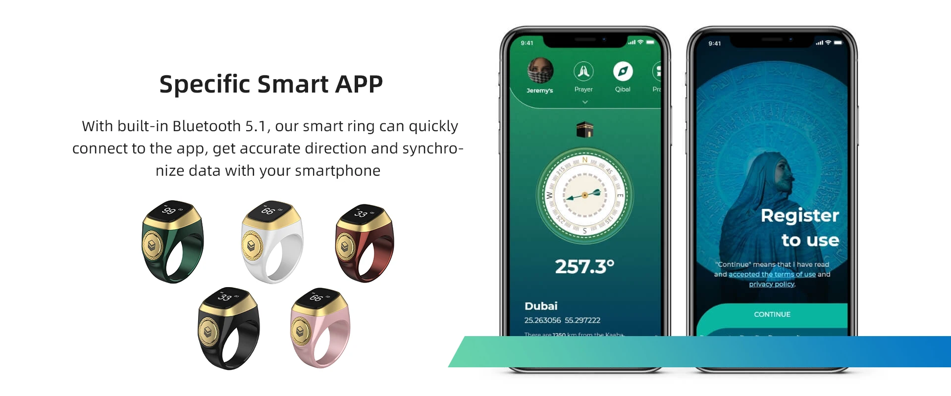 Muslim Prayer Counter Ring - Smart Ring with Tasbih Beads