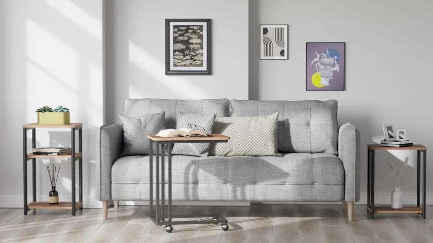 Vasagle Industrial End Table C Shaped Tv Tray Rolling Casters Coffee ...