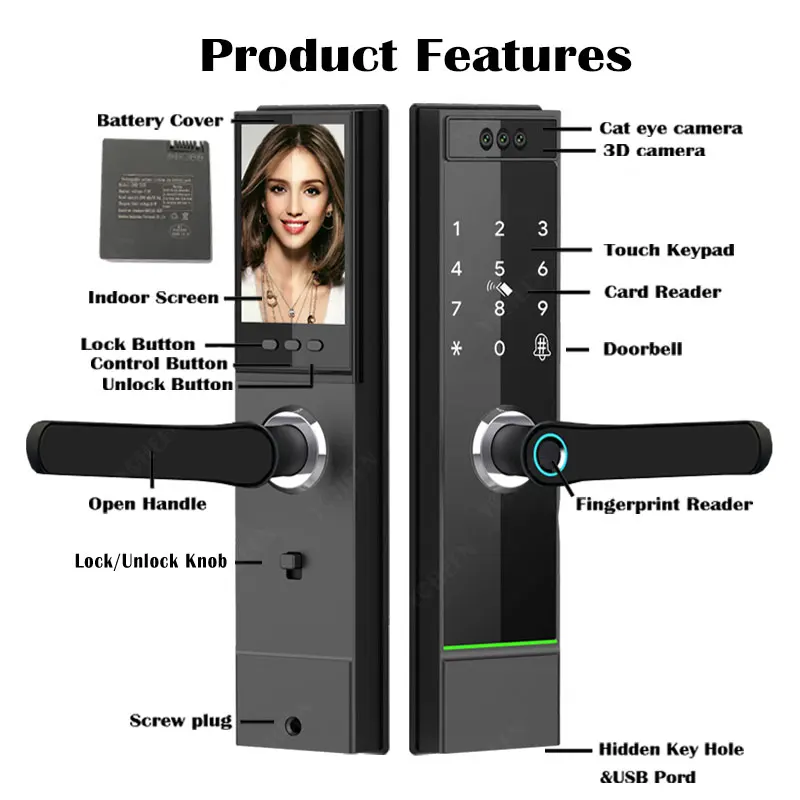 Biometric 3d Face Recognition Fingerprint Intelligent Lock Tuya Wifi ...