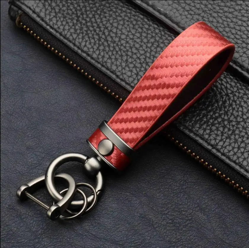 Custom Carbon Fiber Grain Leather Keychain with Horseshoe Buckle AMG ...
