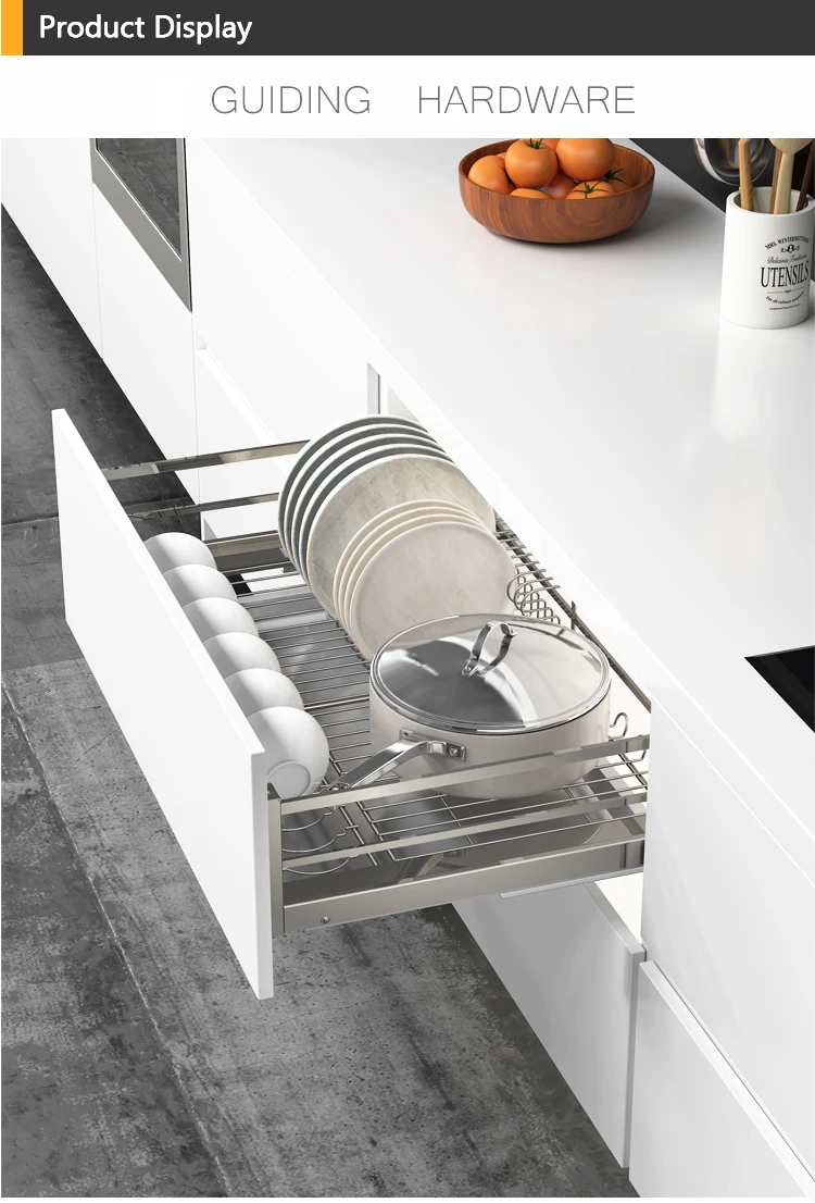 Modern Kitchen Pull Out Dish and Bowl Drawer - 3-Sided Plate Holder