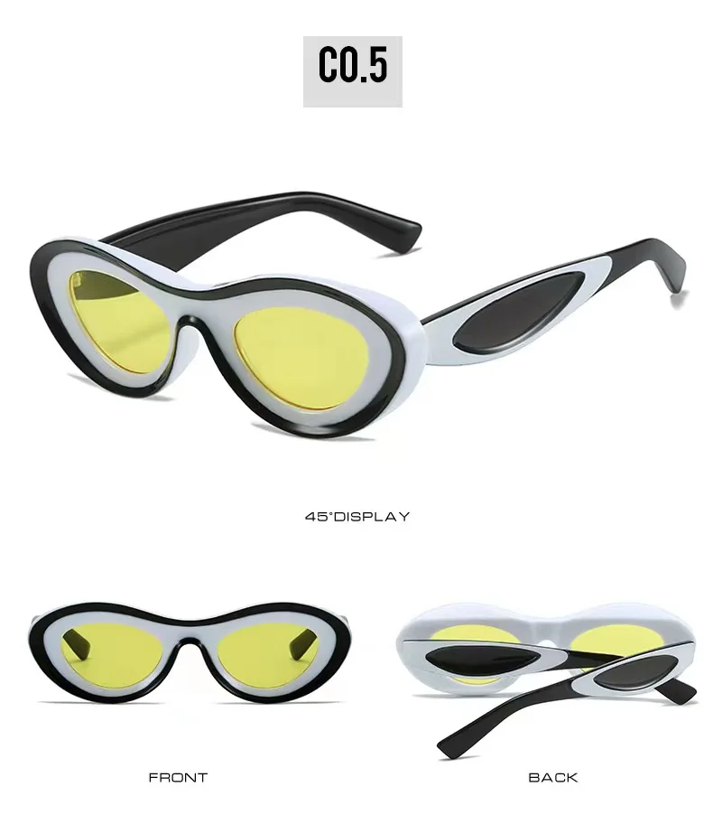 2023 New Concave Cat Eye Sunglasses Women Two Color Oval Sun Glasses ...