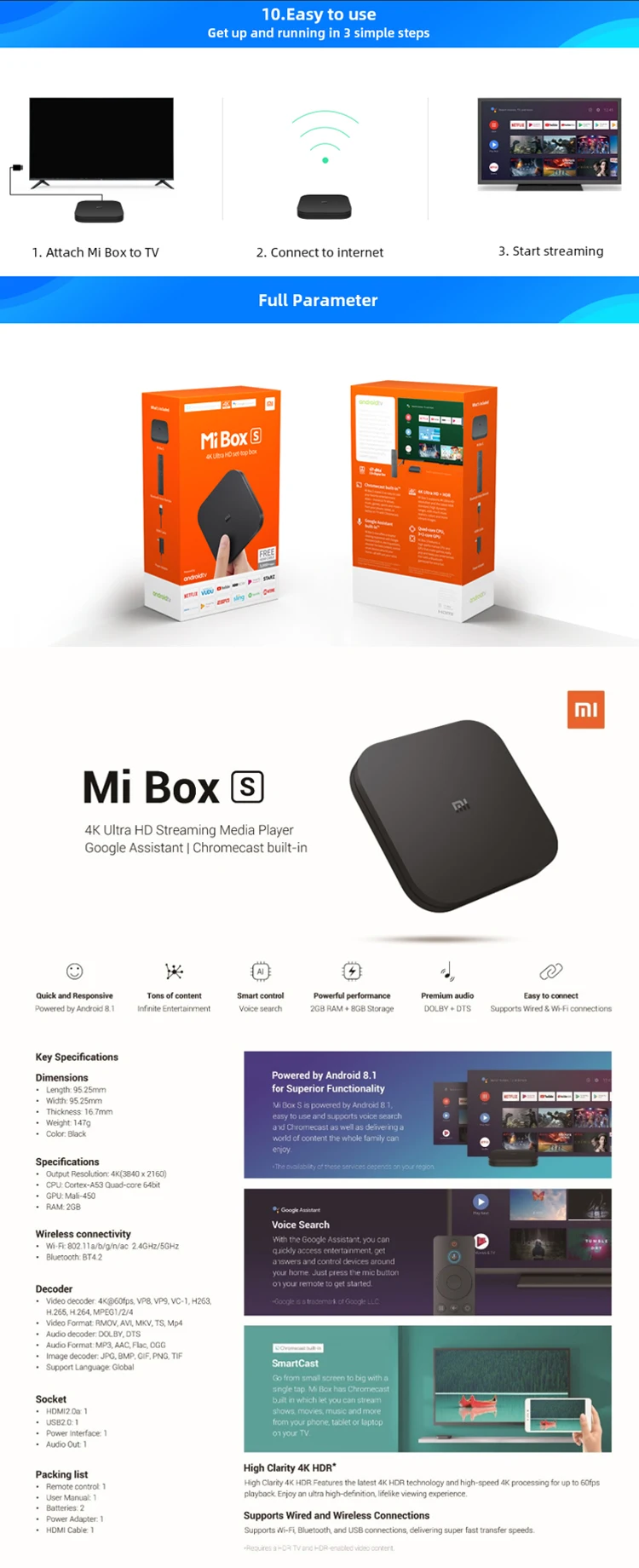 Global Version Xiaomi Mi Smart Tv Box S 4k Hdr Tv Streaming Media ...