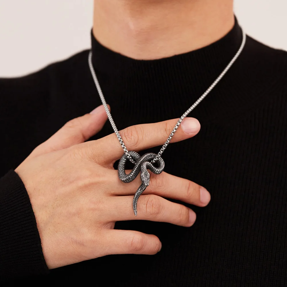 Vintage Wholesale Jewelry Lots Snake Pendants Necklace Stainless Steel ...