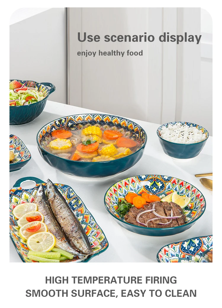 Custom Bohemian Design Ceramic Dinnerware - 8-Inch Plates