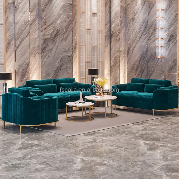 Modern Luxury Stainless Steel Frame Velvet Sofa Set for Living Room ...
