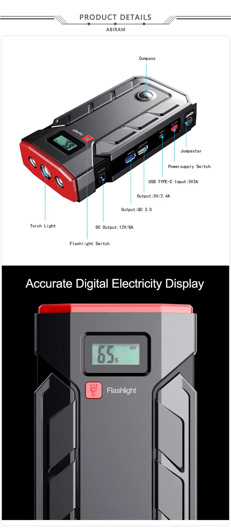 Fast Rechargeable Multifunction Jump Starter Auto Power Bank Supply ...